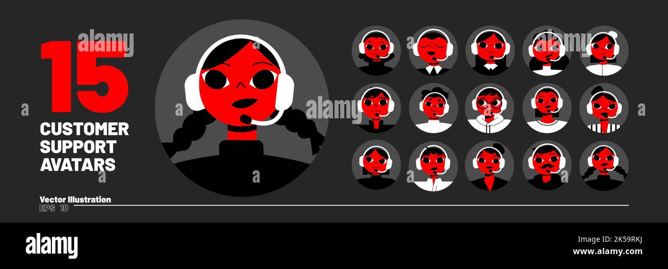 Set of support service operators avatars in circle frames. Customer ...