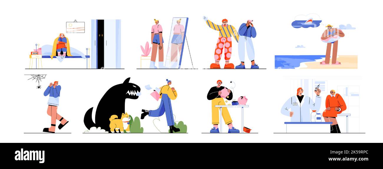 Characters with phobias arachnophobia, coulrophobia, agoraphobia ...