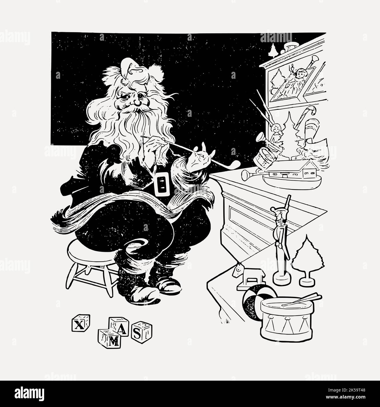 Santa's workshop clipart, vintage hand drawn vector Stock Vector Image ...