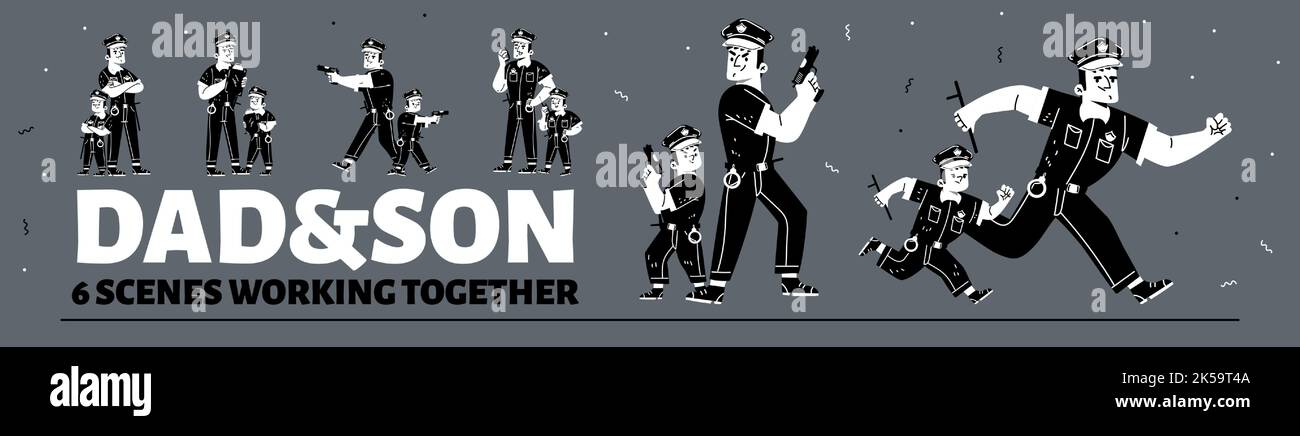 Dad and son in policeman costume work together. Father police officer ...