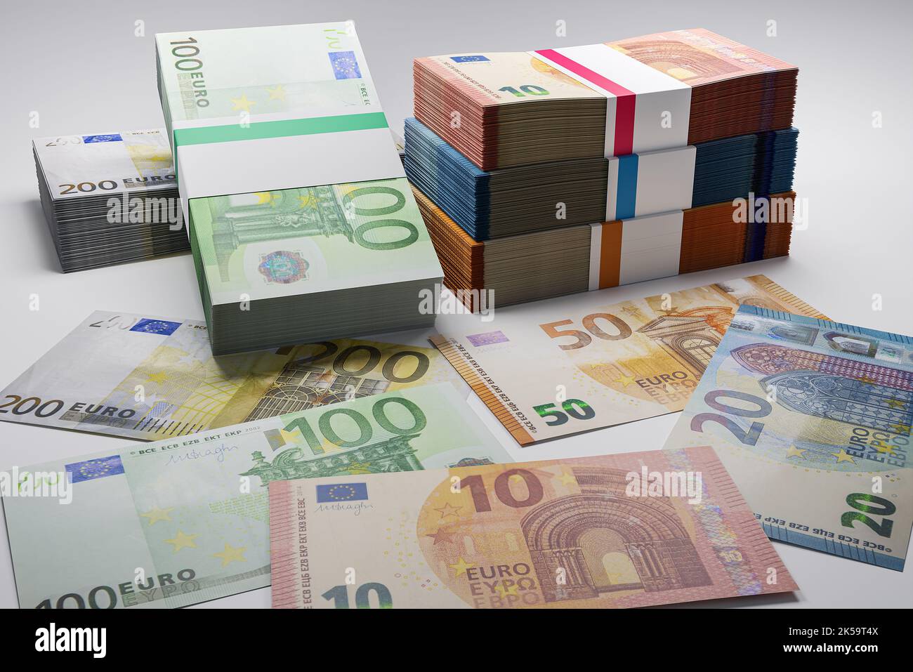 euro notes money background of piles of European currency in 10 20 50 ...