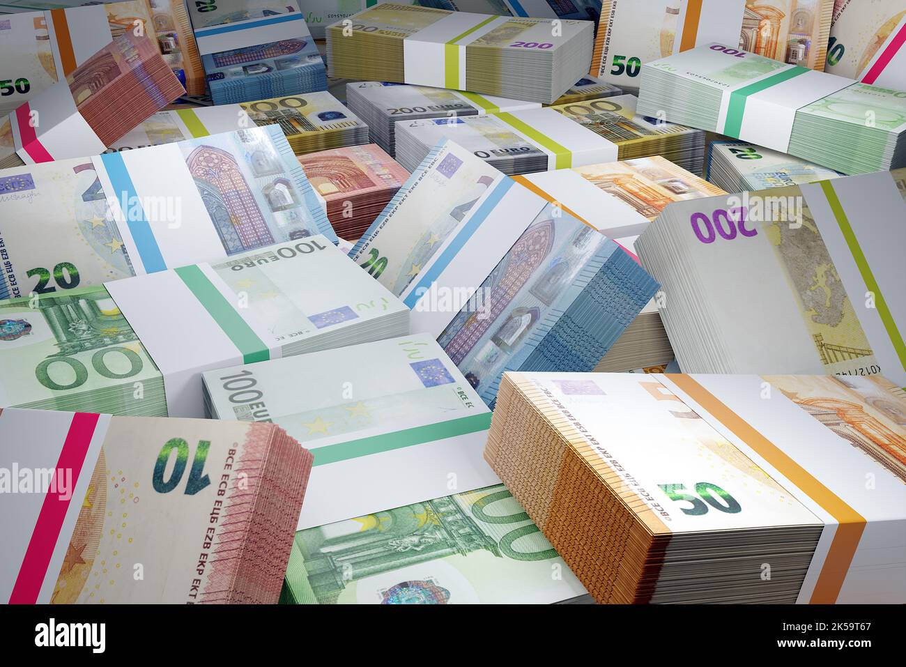 euro notes money background of piles of European currency in 10 20 50 ...