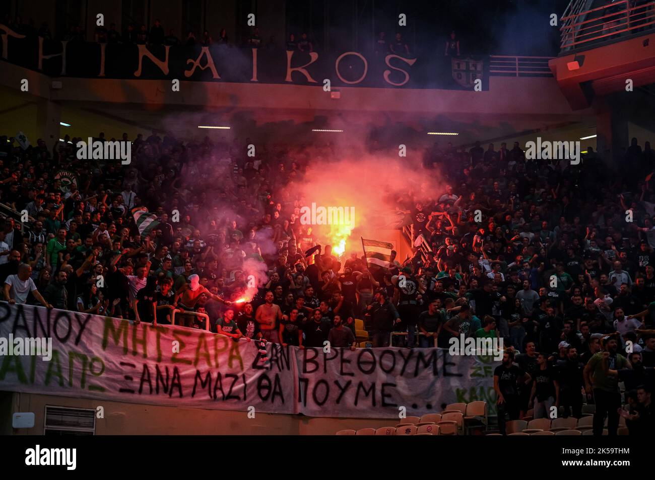 Athens, Greece. 06th Oct, 2022. Panathinaikos Athens BC fans during the ...