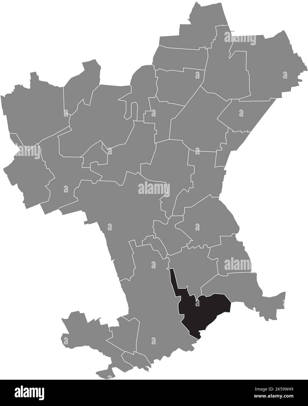 Black flat blank highlighted location map of the GROSS MAHNER DISTRICT ...