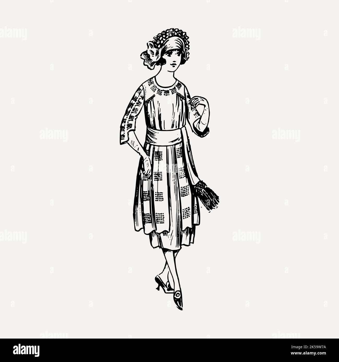 Retro women's fashion clipart, vintage hand drawn vector Stock Vector ...
