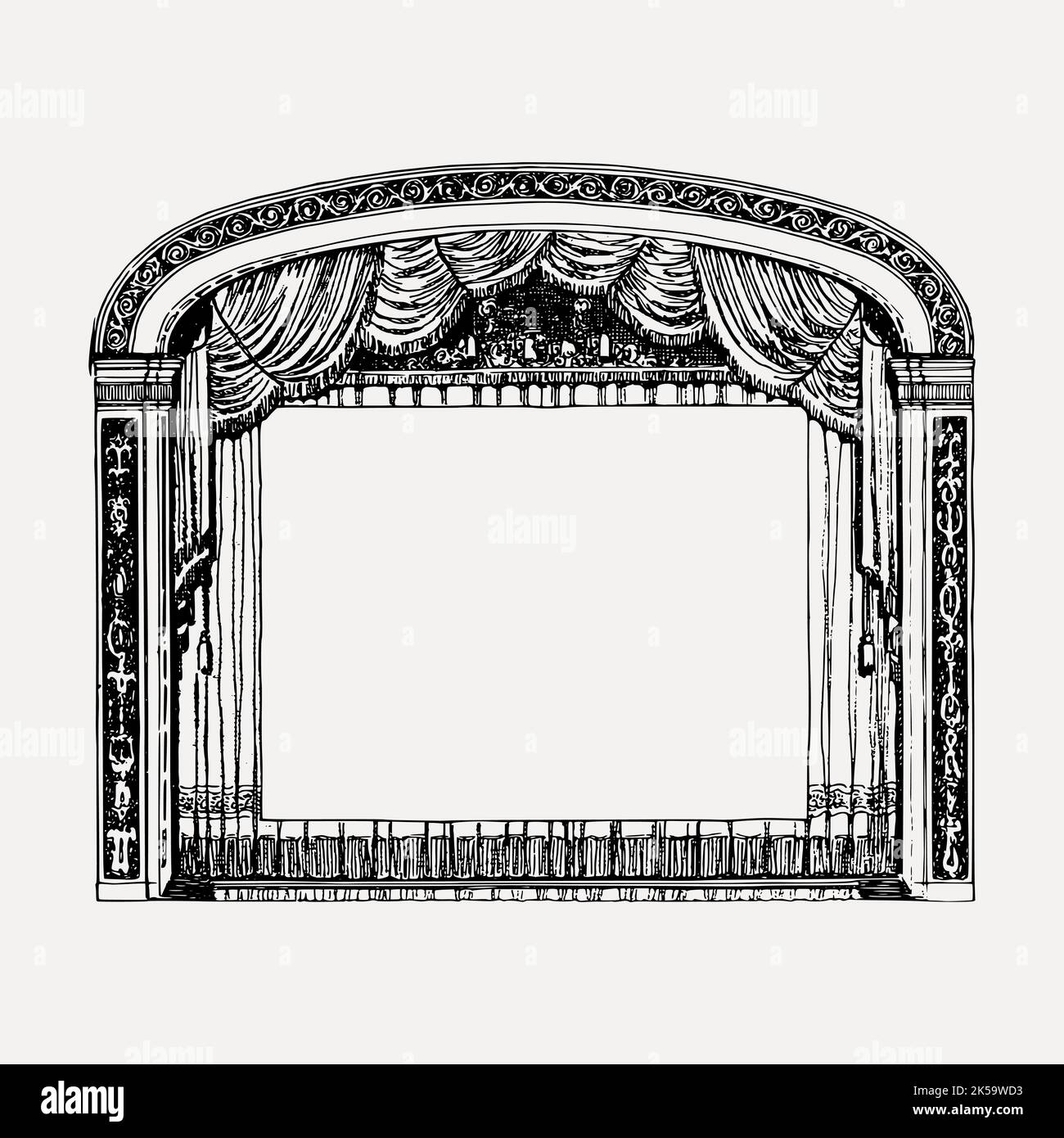 Theater stage frame clipart, vintage hand drawn vector Stock Vector ...