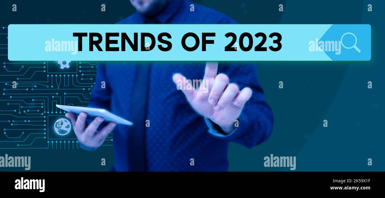 Sign displaying Trends Of 2023, Concept meaning things that is famous ...