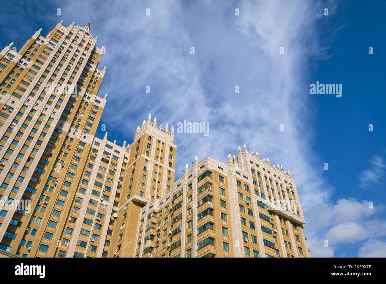 Bright, sunny day view of the looming, iconic Triumph Towers, modeled ...