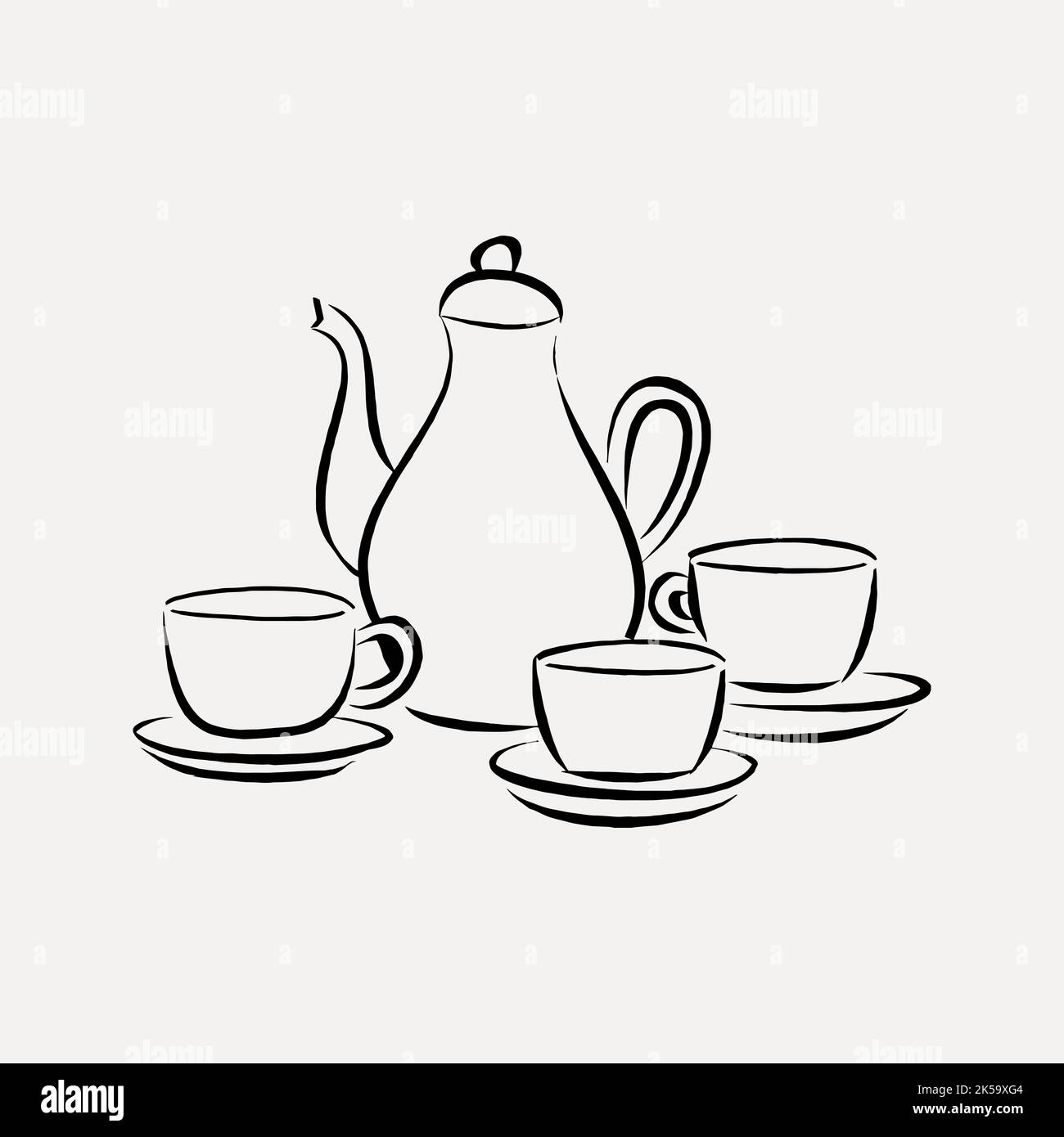 Tea set clipart, drawing illustration vector Stock Vector Image & Art ...
