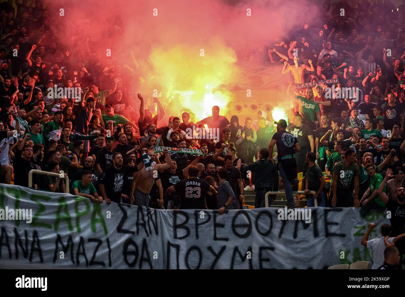 Athens, Greece. 06th Oct, 2022. Panathinaikos Athens BC fans during the ...