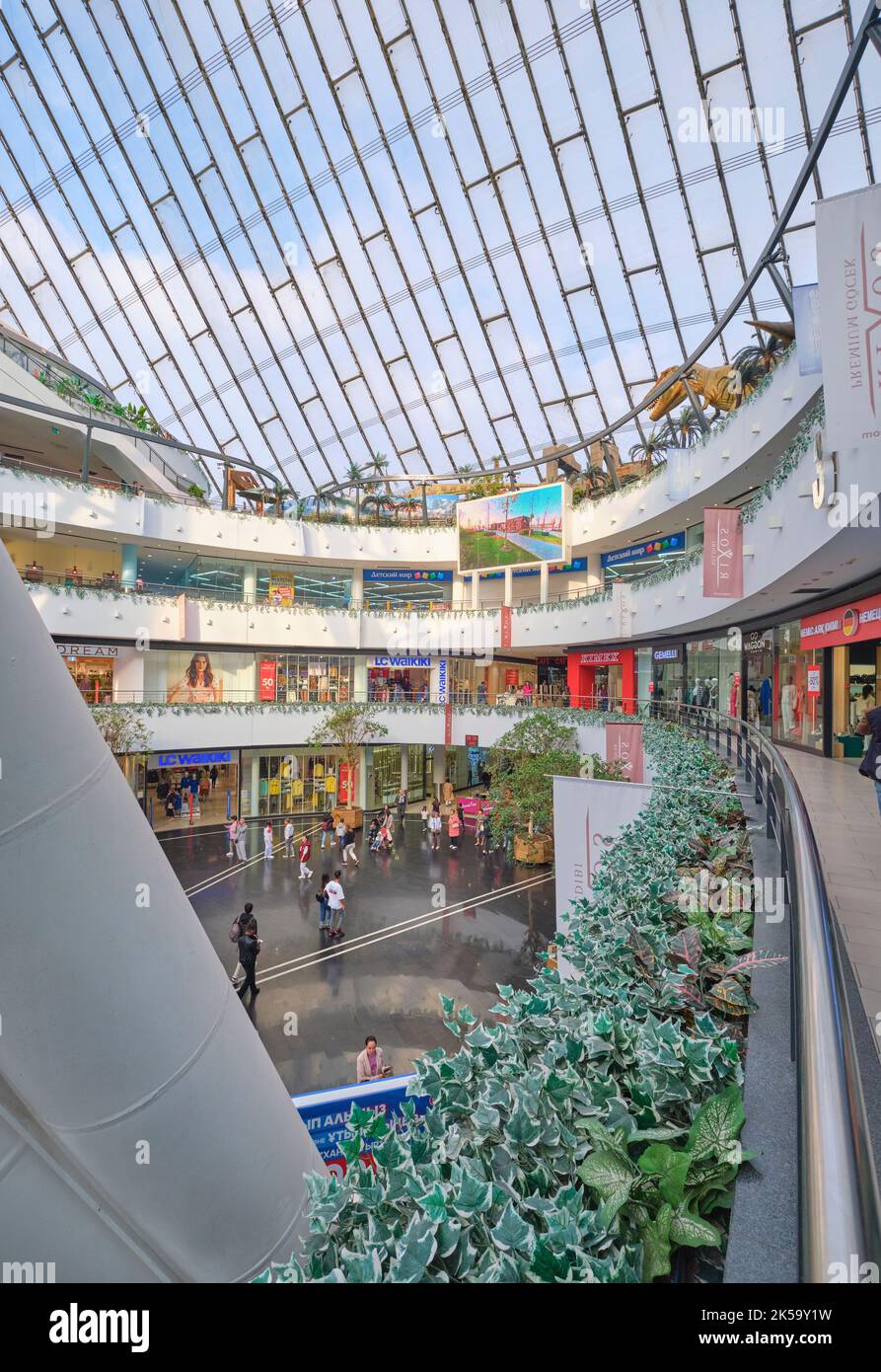 Interior atrium view with steel trusses of the Norman Foster design of ...