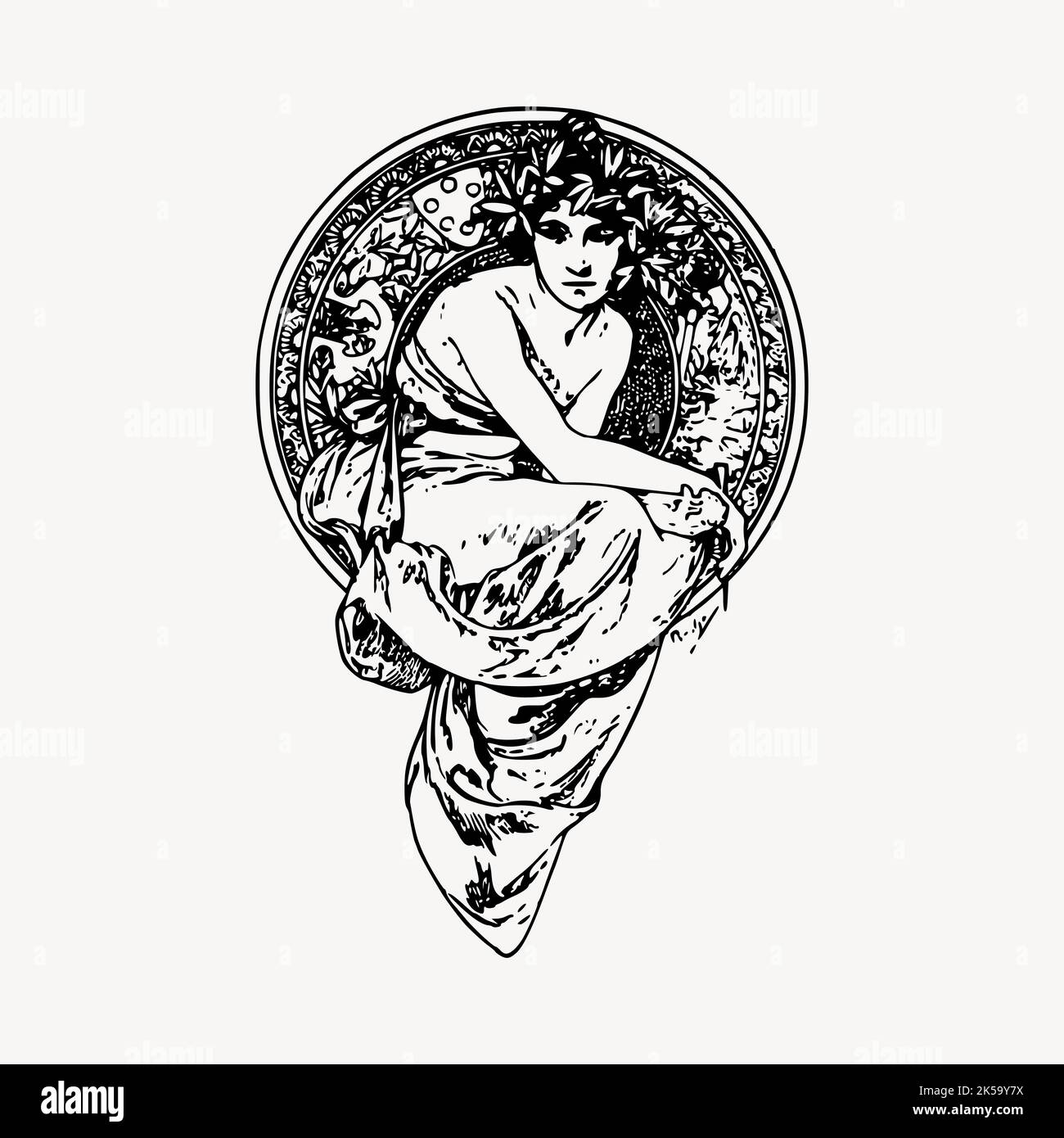 Woman badge clipart, vintage hand drawn vector Stock Vector Image & Art ...