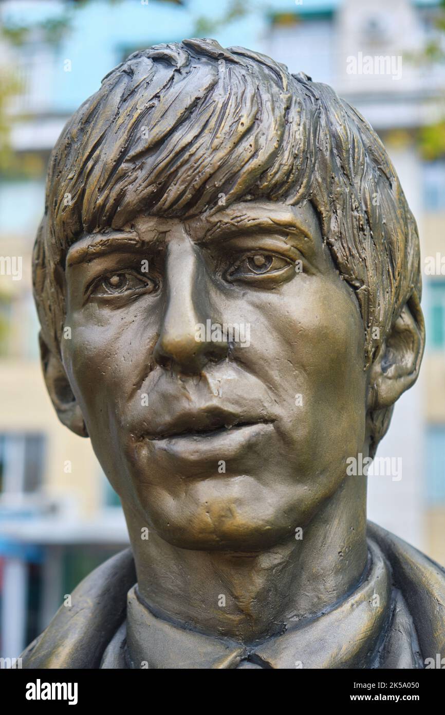 Detail of guitarist George Harrison from a bronze statue of the iconic ...