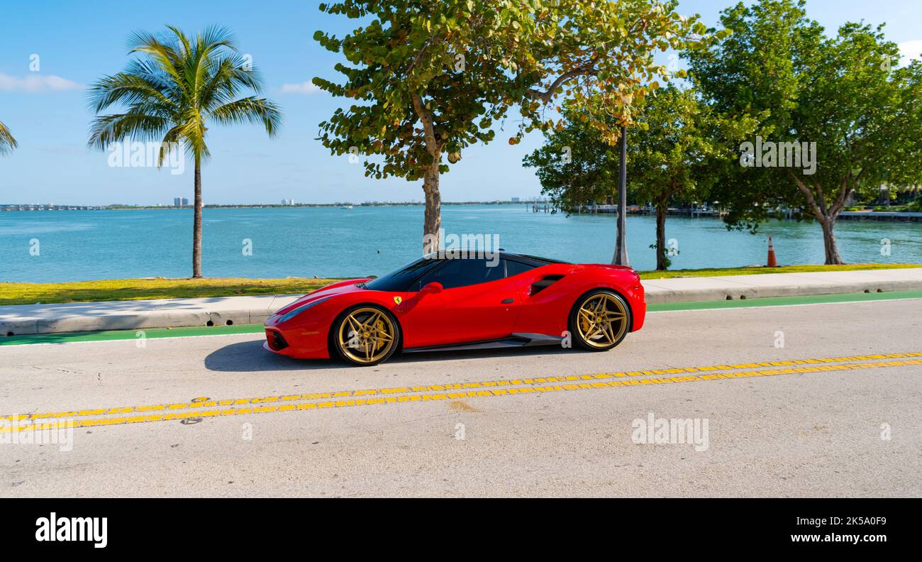 Miami Beach, Florida USA - April 15, 2021: red Ferrari SF90 Stradale ...