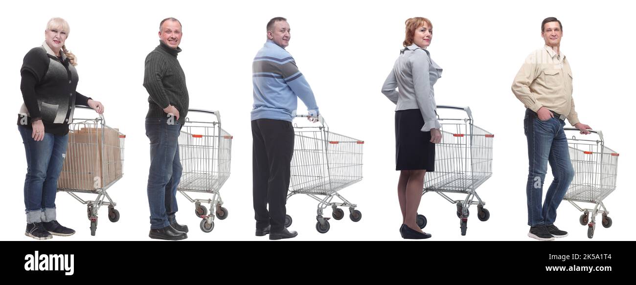 group of people with cart isolated on white Stock Photo - Alamy