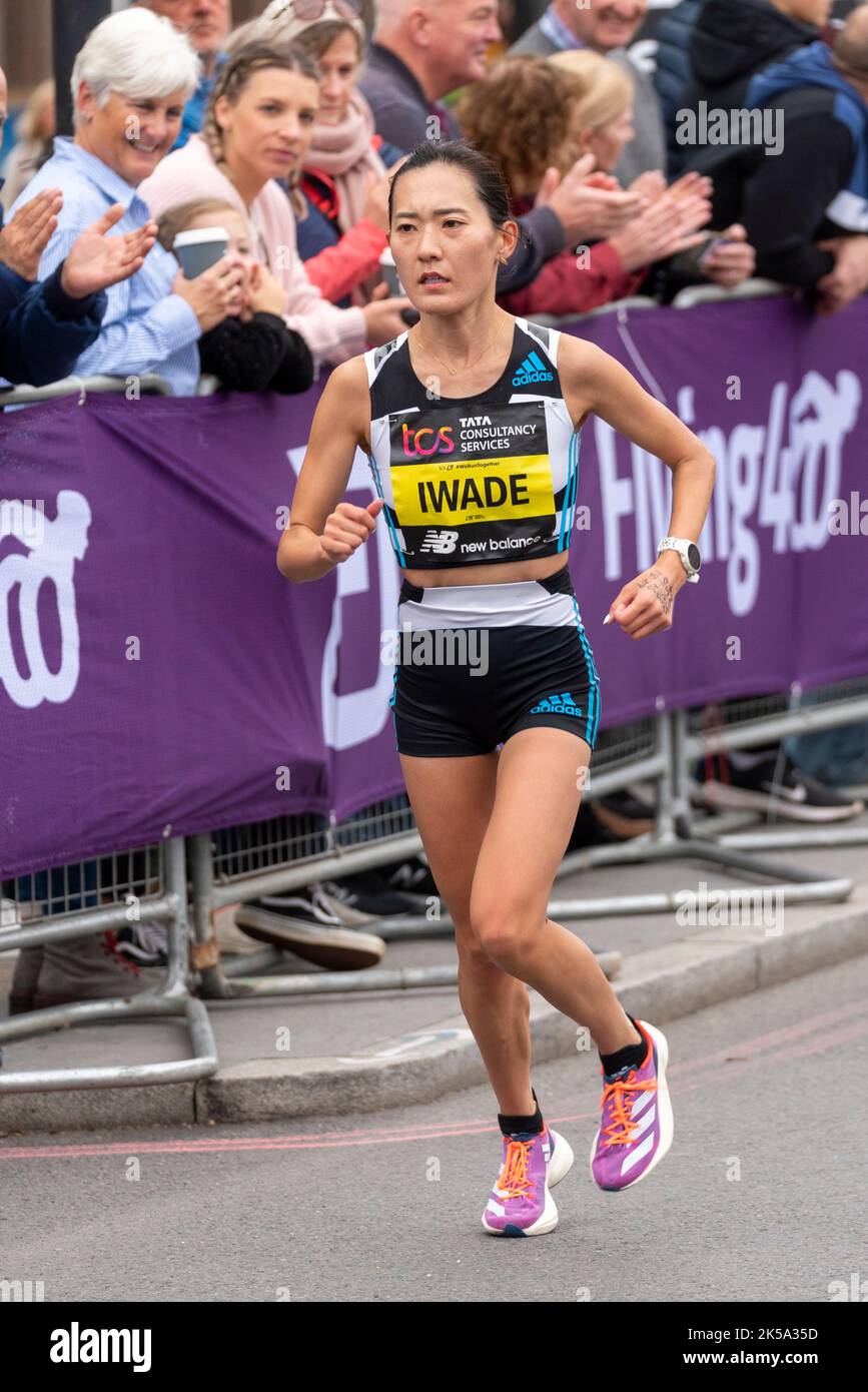 Reia Iwade racing in the TCS London Marathon 2022 Elite Women race in ...