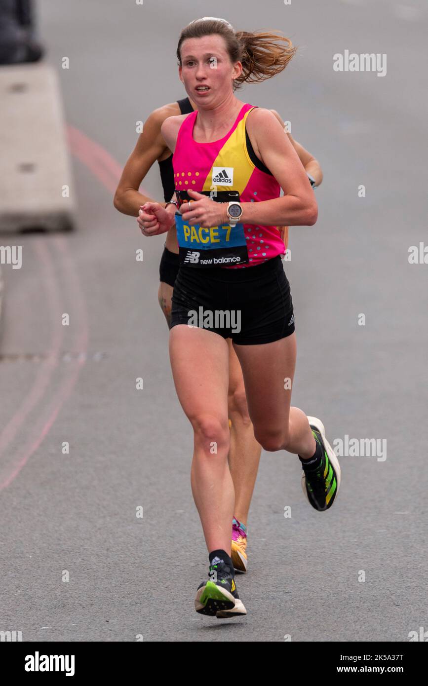 Clara Evans as pacemaker Pace 7 running in the TCS London Marathon 2022 ...