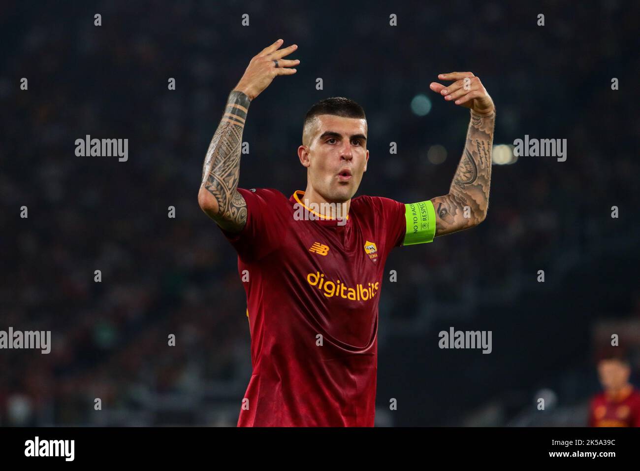 Roma, Italy 6th October 2022: Gianluca Mancini of A.S. Roma gestures ...