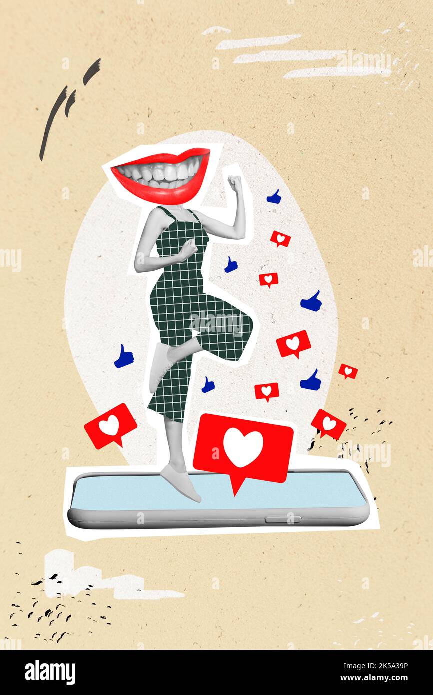 Creative drawing collage picture of young woman successful blogger ...