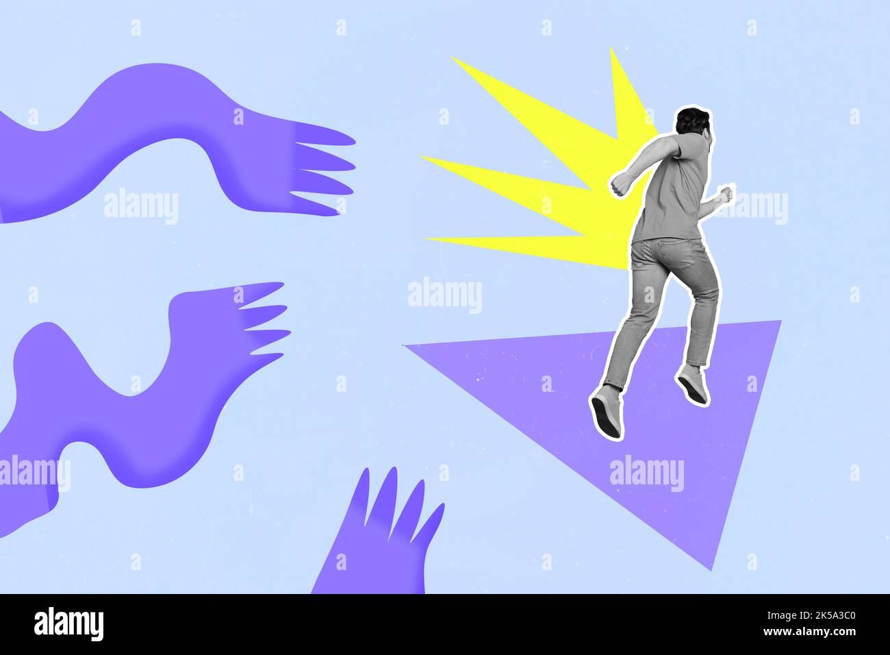 Composite collage illustration of drawing monsters chasing running guy ...