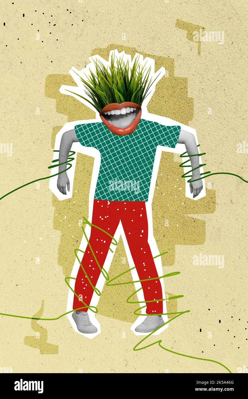 Creative photo 3d collage poster postcard artwork of weird person ...