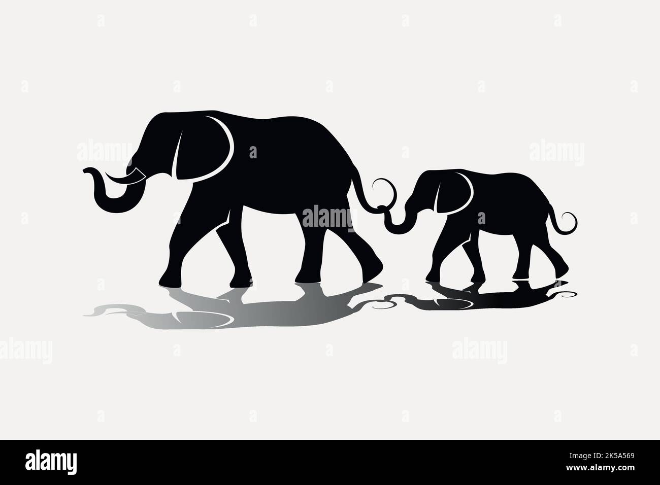 Elephants silhouette clipart, wild animal illustration vector Stock ...