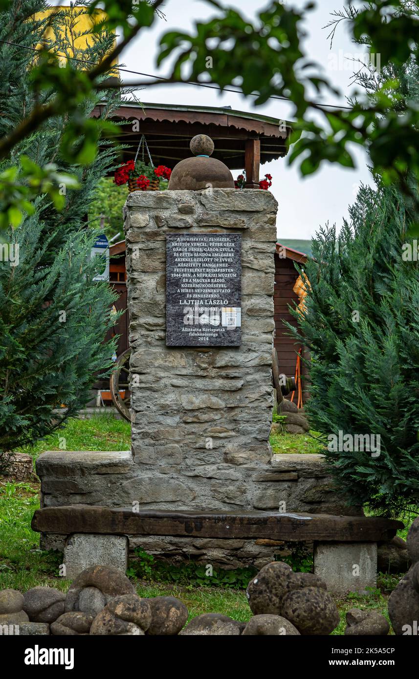 CRISENI, HARGHITA, ROMANIA-JUNE 20: Memorial plaque in the courtyard of ...