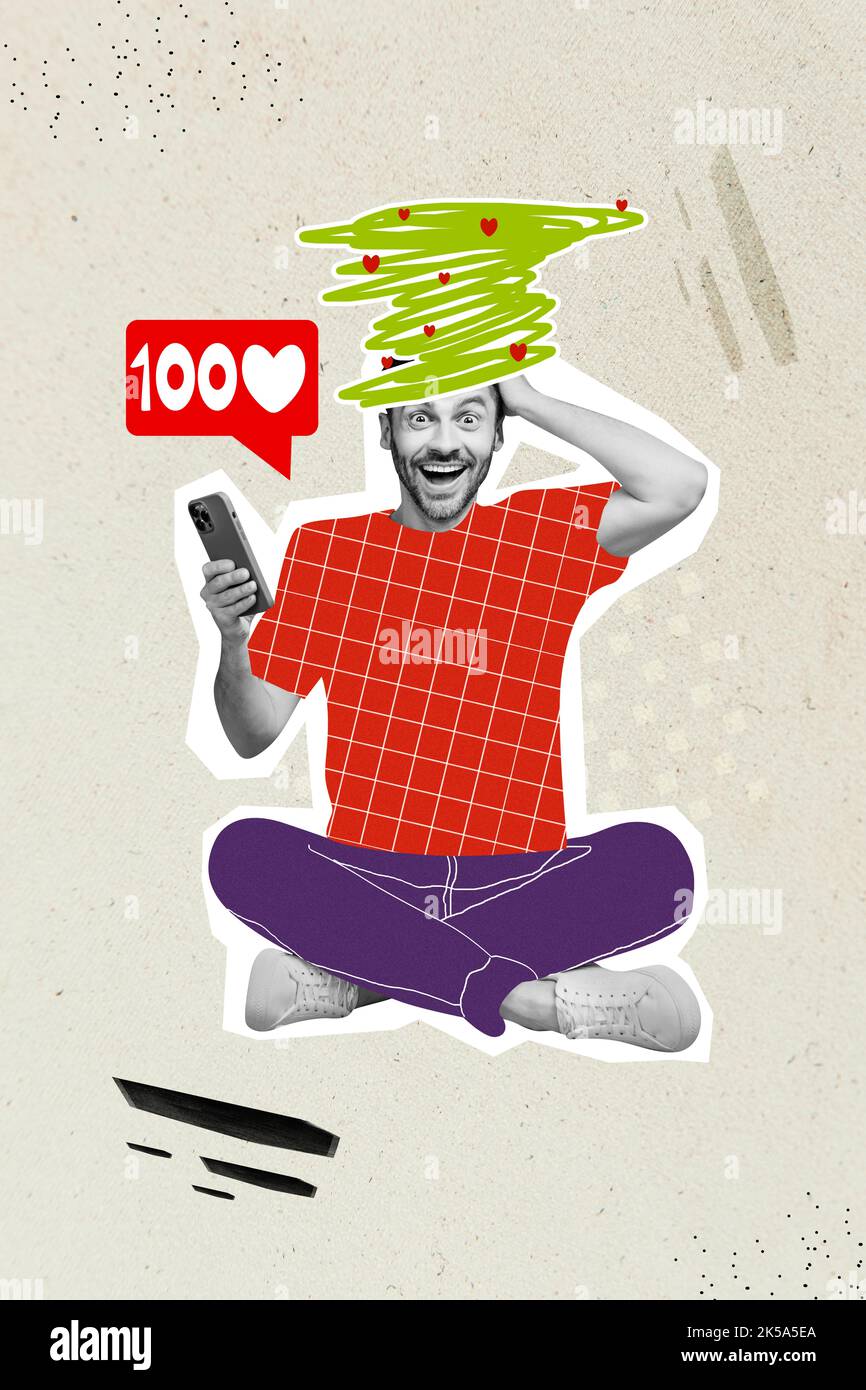 Collage photo of young funny excited positive student popular blogger ...