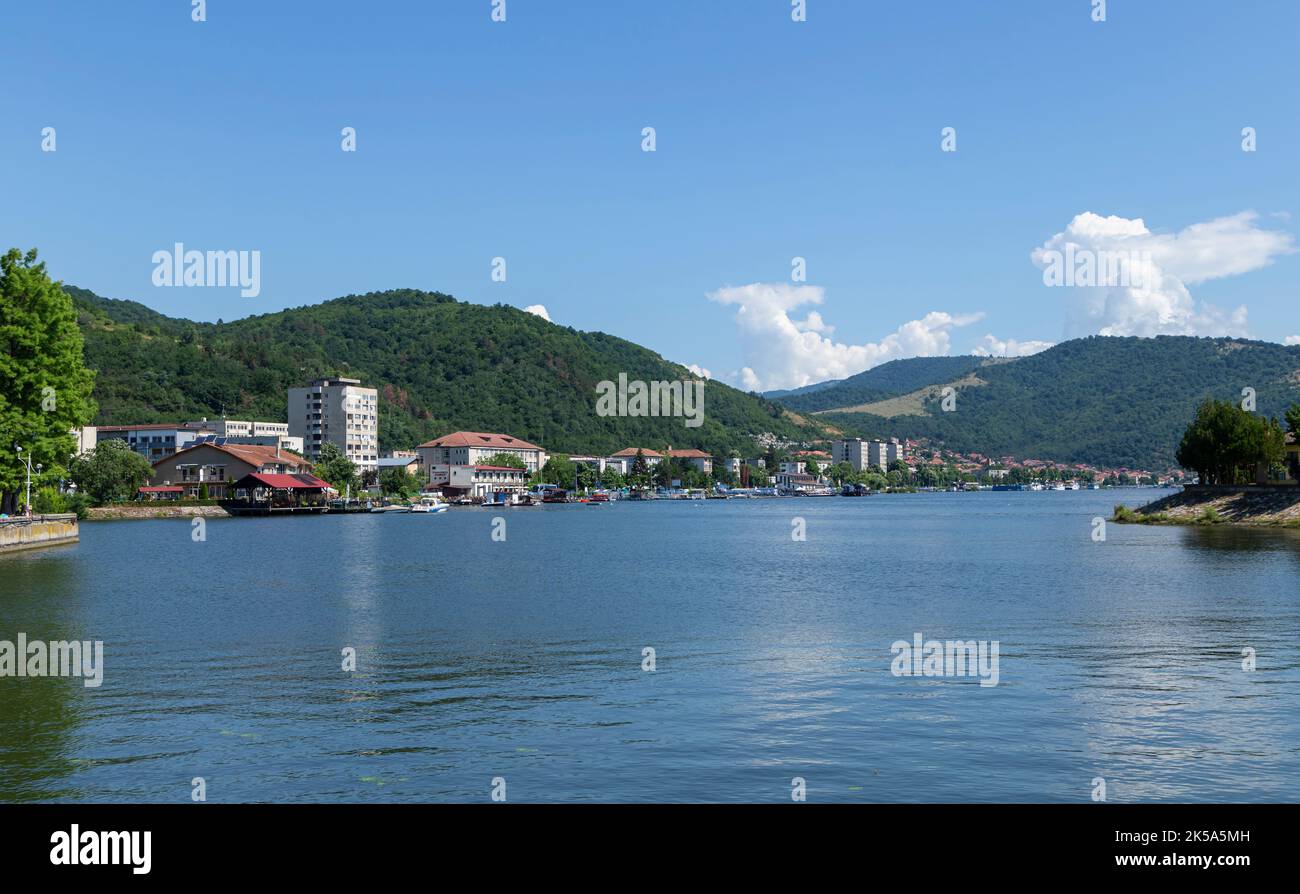 Waterfront view of Danube and Orsova city, Mehedinti, Romania Stock ...