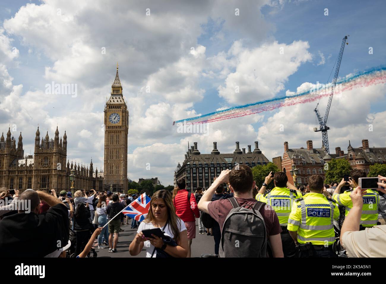 people watching the RAF flypast at queen Elizabeth platinum jubilee ...