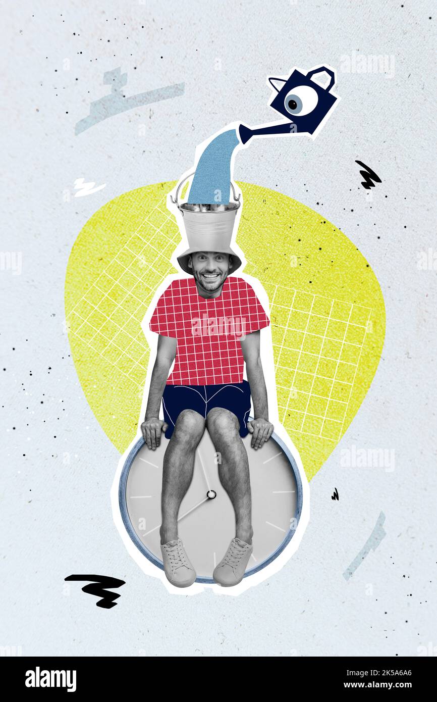 Creative artwork collage photo of positive optimistic careless man sit ...