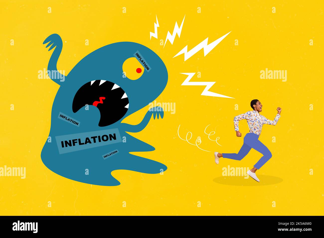 Creative collage portrait of running person afraid running away huge ...