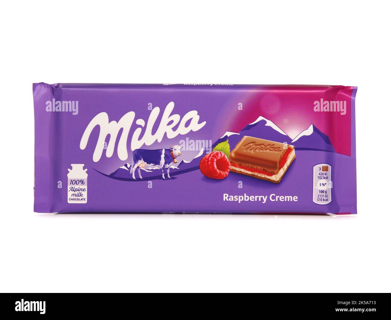 BUCHAREST, ROMANIA - NOVEMBER 18, 2019. Milka alpine milk chocolate bar ...