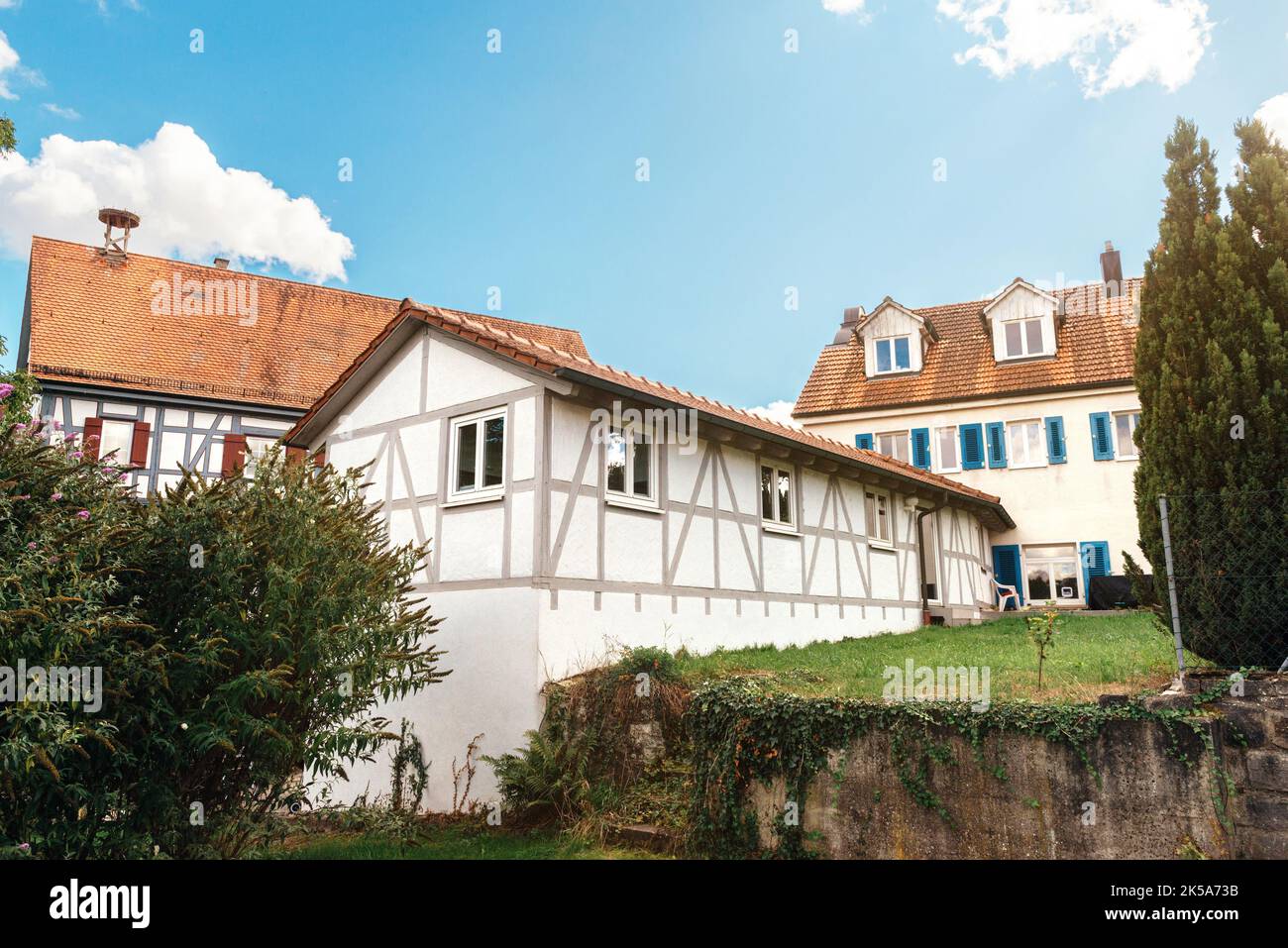 Traditional small house with beautiful outdoor decor facade in Germany ...