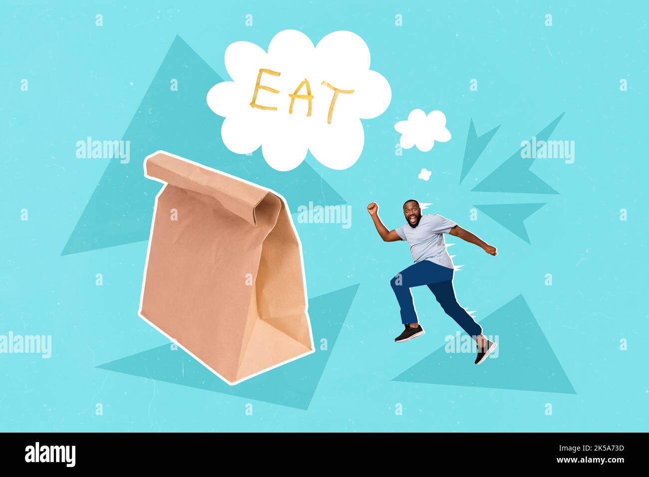 Collage 3d image of pinup pop retro sketch of funny funky man running ...