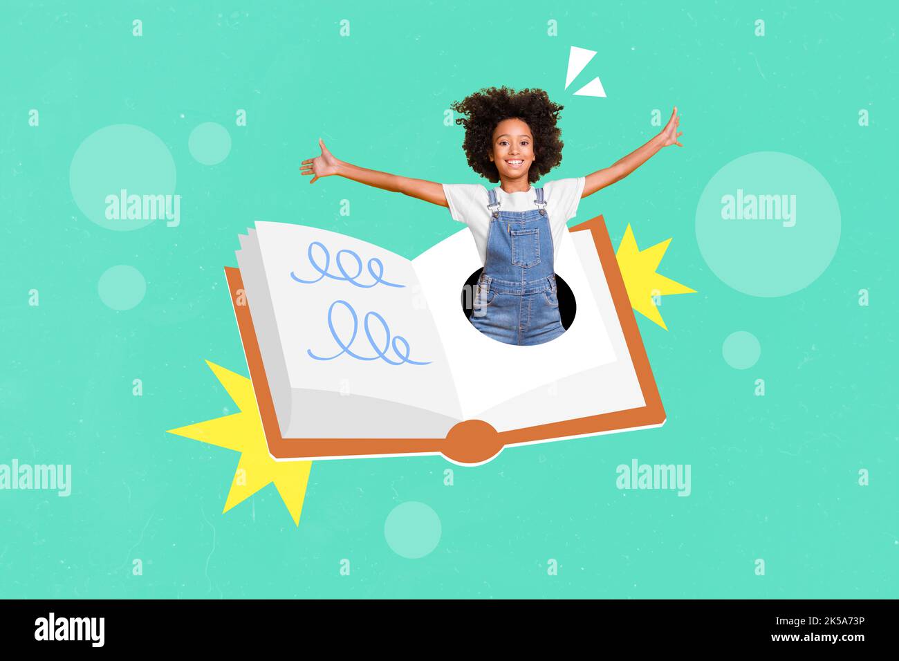 Composite collage picture image of excited happy little schoolgirl ...