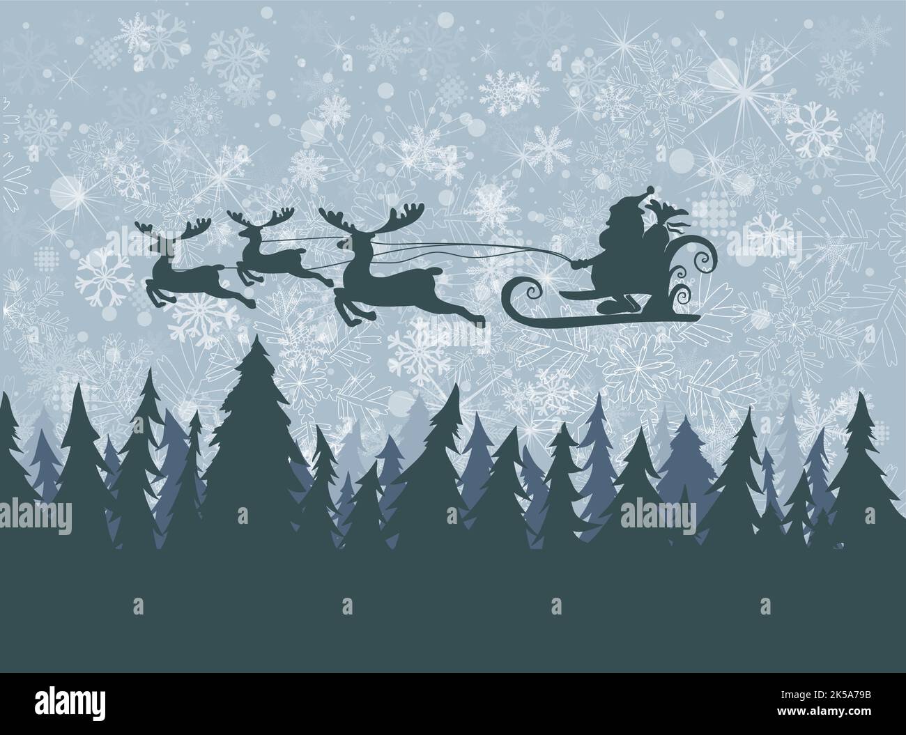 Santa flies over the forest. Vector illustration Stock Vector Image ...