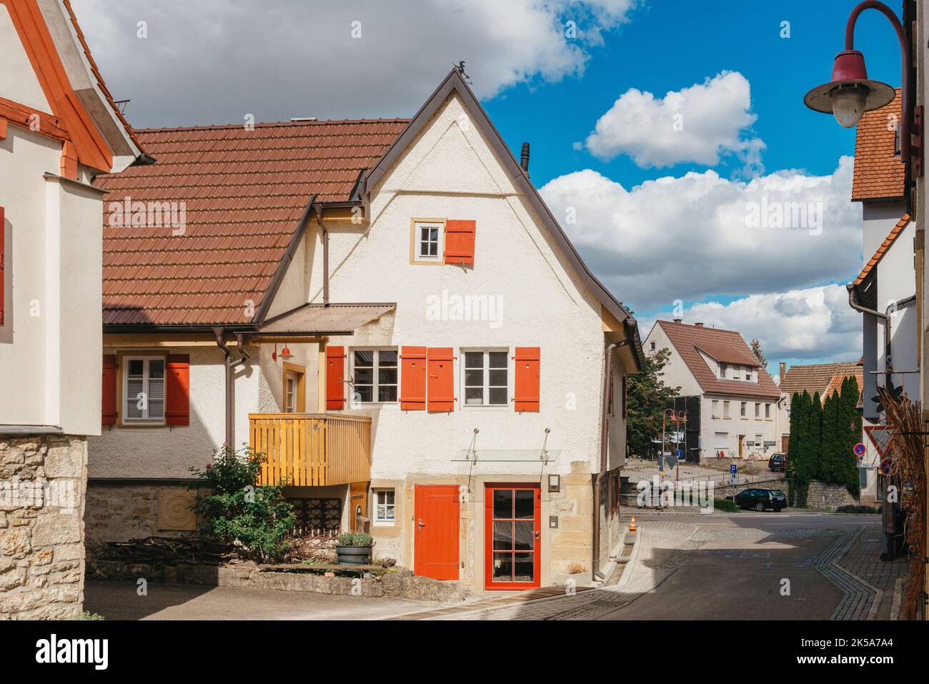 Traditional small house with beautiful outdoor decor facade in Germany ...