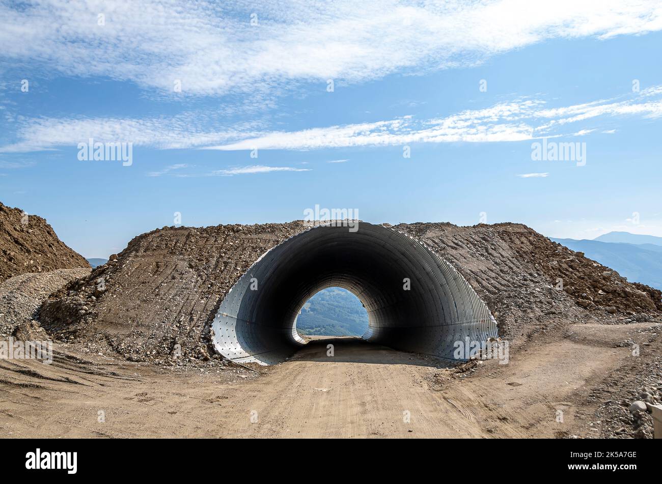 Road tunnel under construction in the final area of the new road in the ...