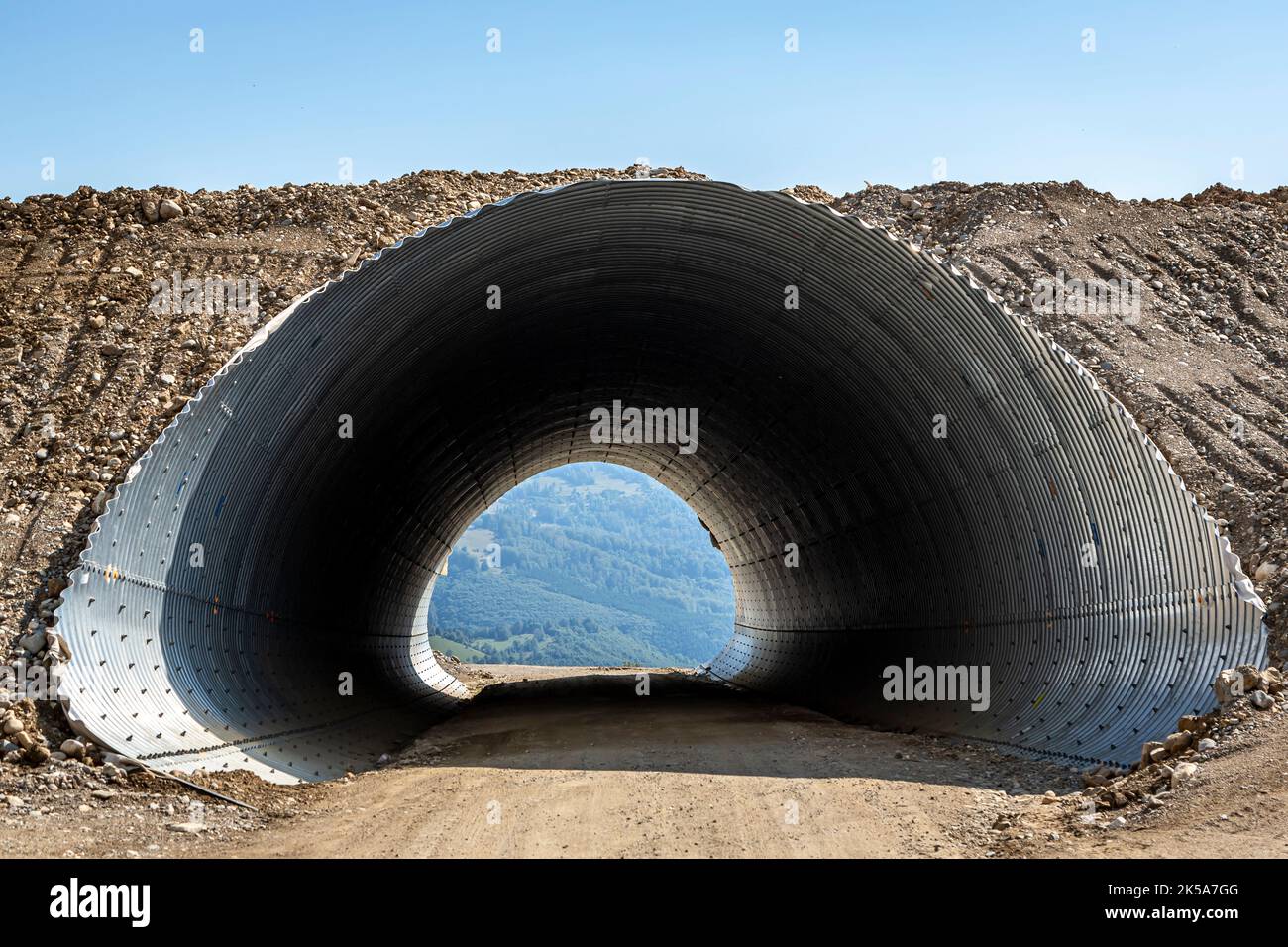 Road tunnel under construction in the final area of the new road in the ...