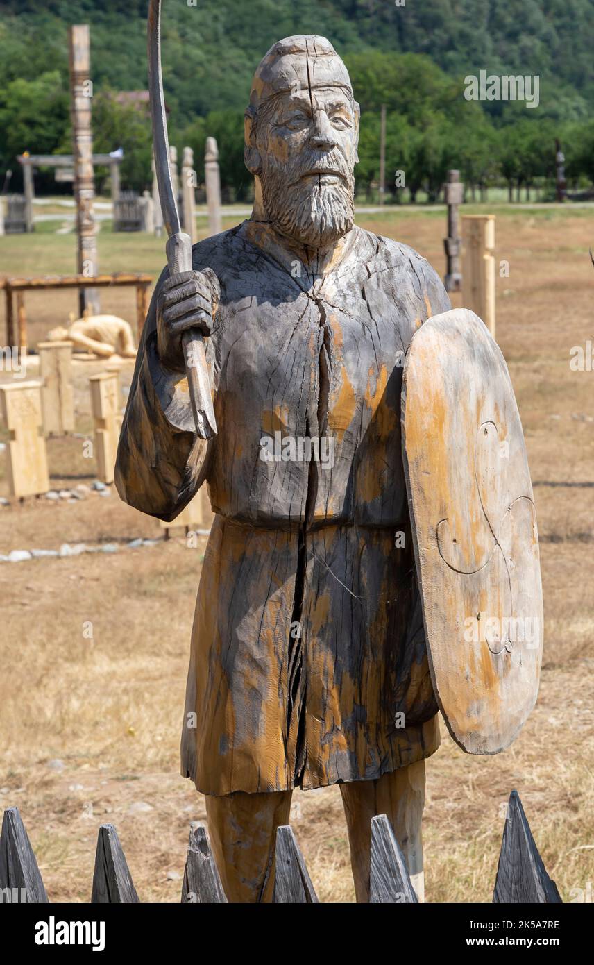 Wooden sculptures with Dacian themes in the Polovragi sculpture camp ...