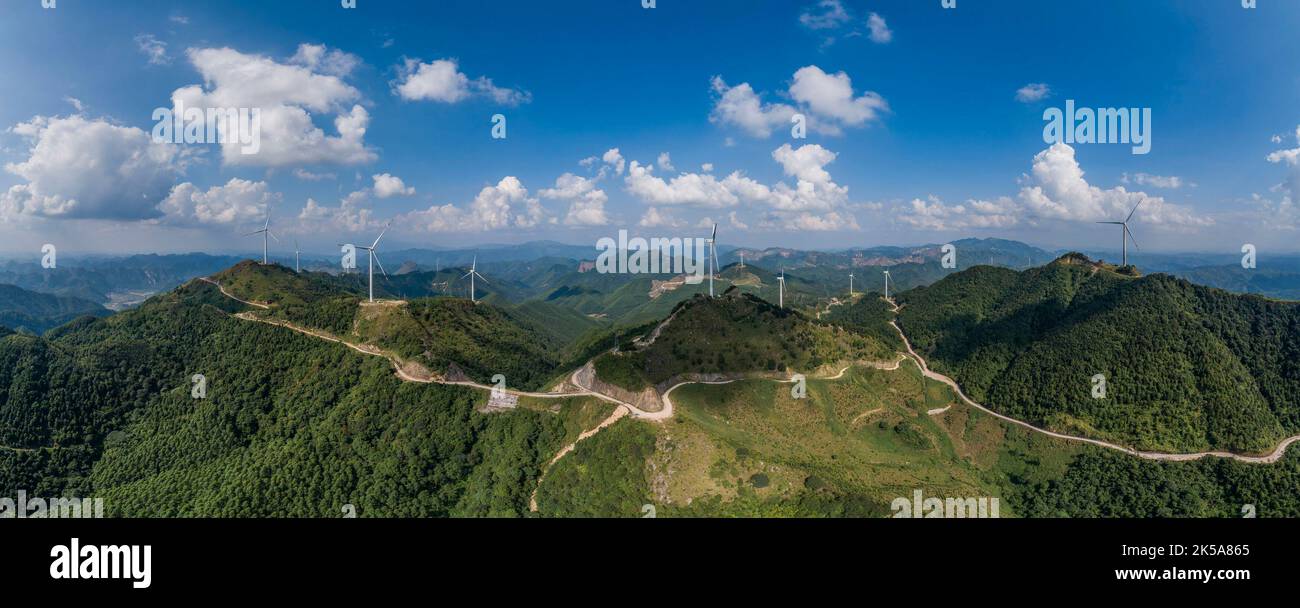 NANNING, CHINA - OCTOBER 6, 2022 - 25 wind turbines form a windmill ...