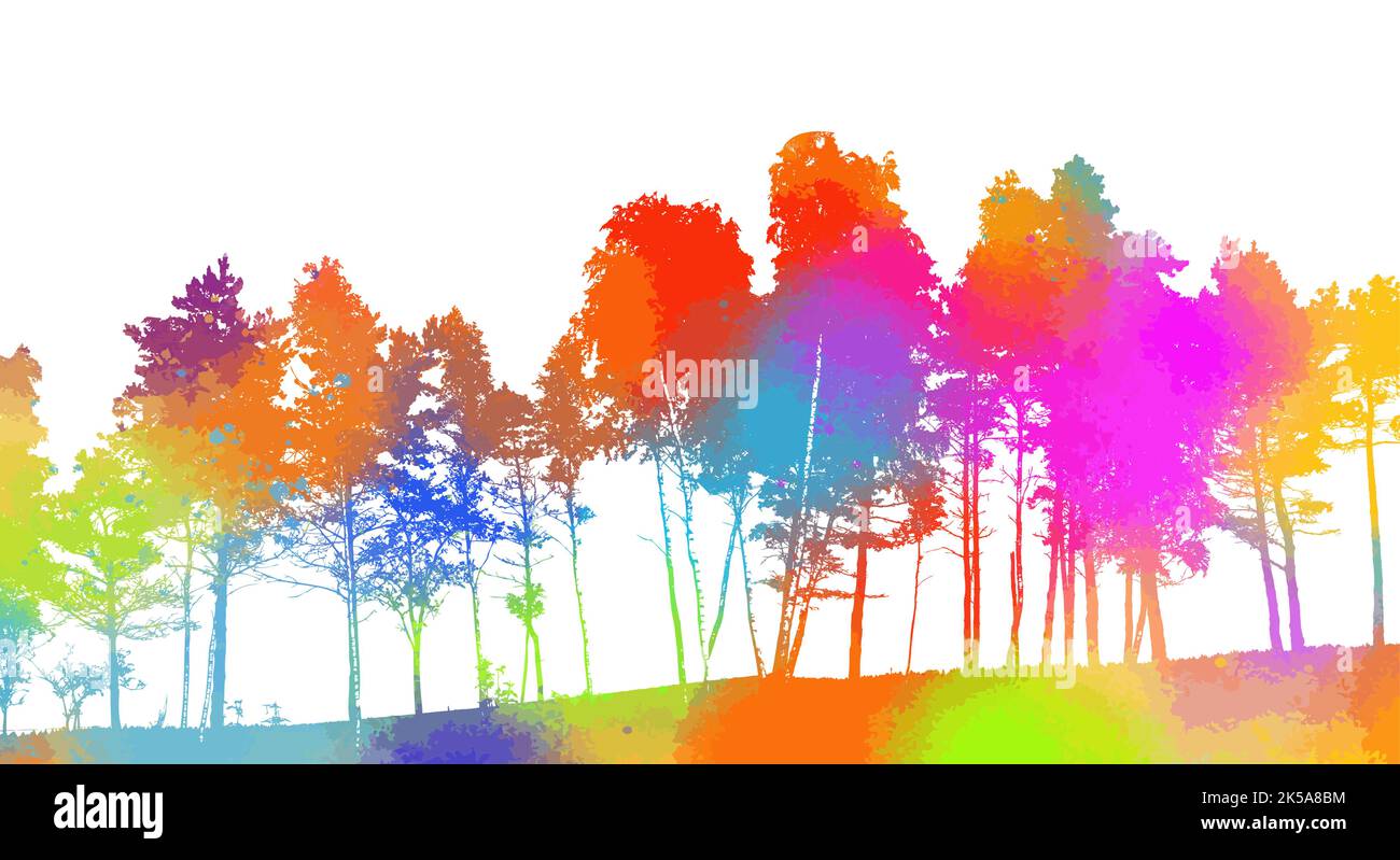 autumn abstract tree forming by blots. Abstract colorful trees line ...