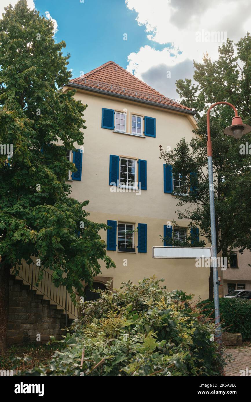 Traditional small house with beautiful outdoor decor facade in Germany ...