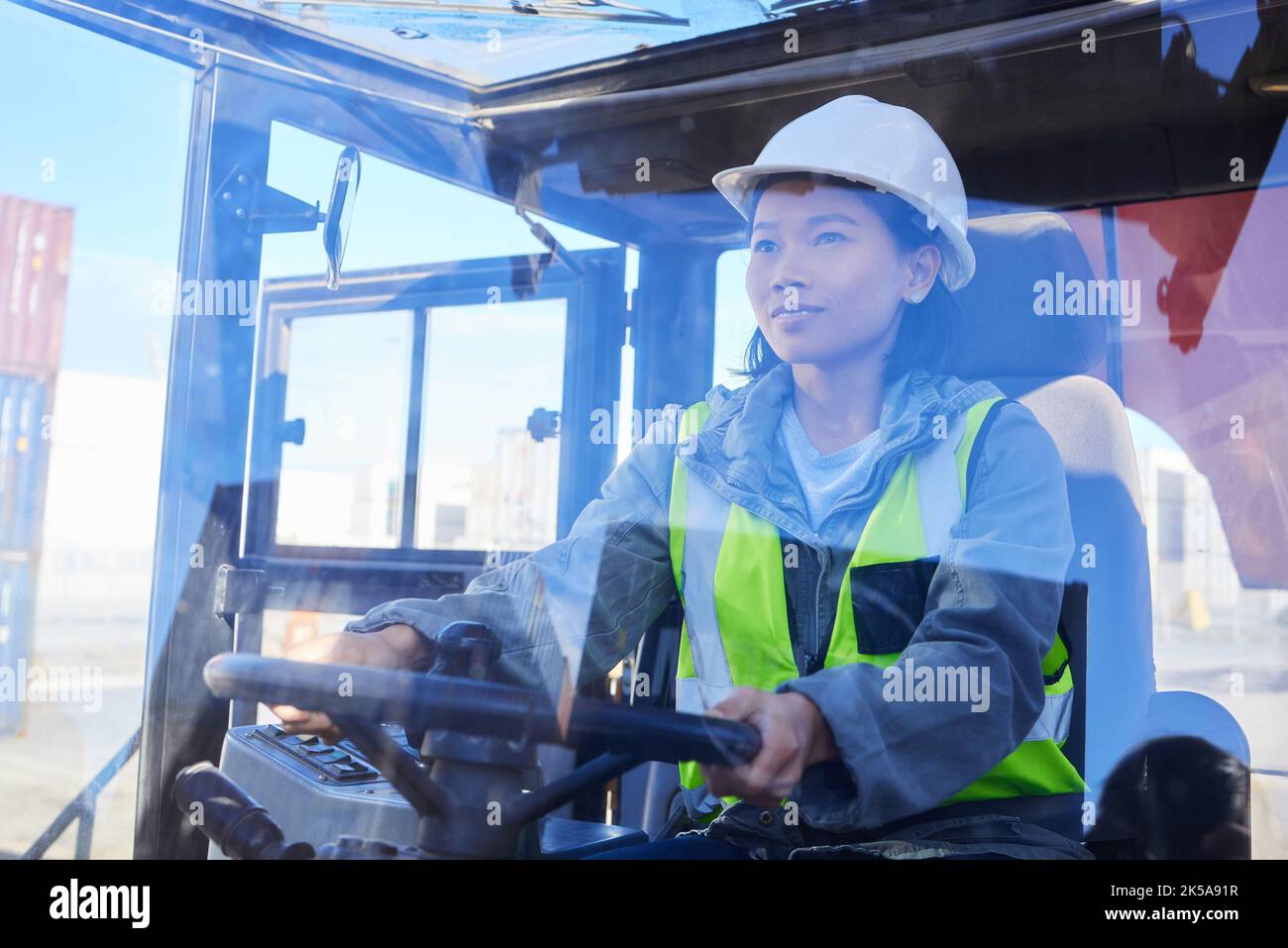 Supply chain, logistics and transport with a woman shipping worker ...