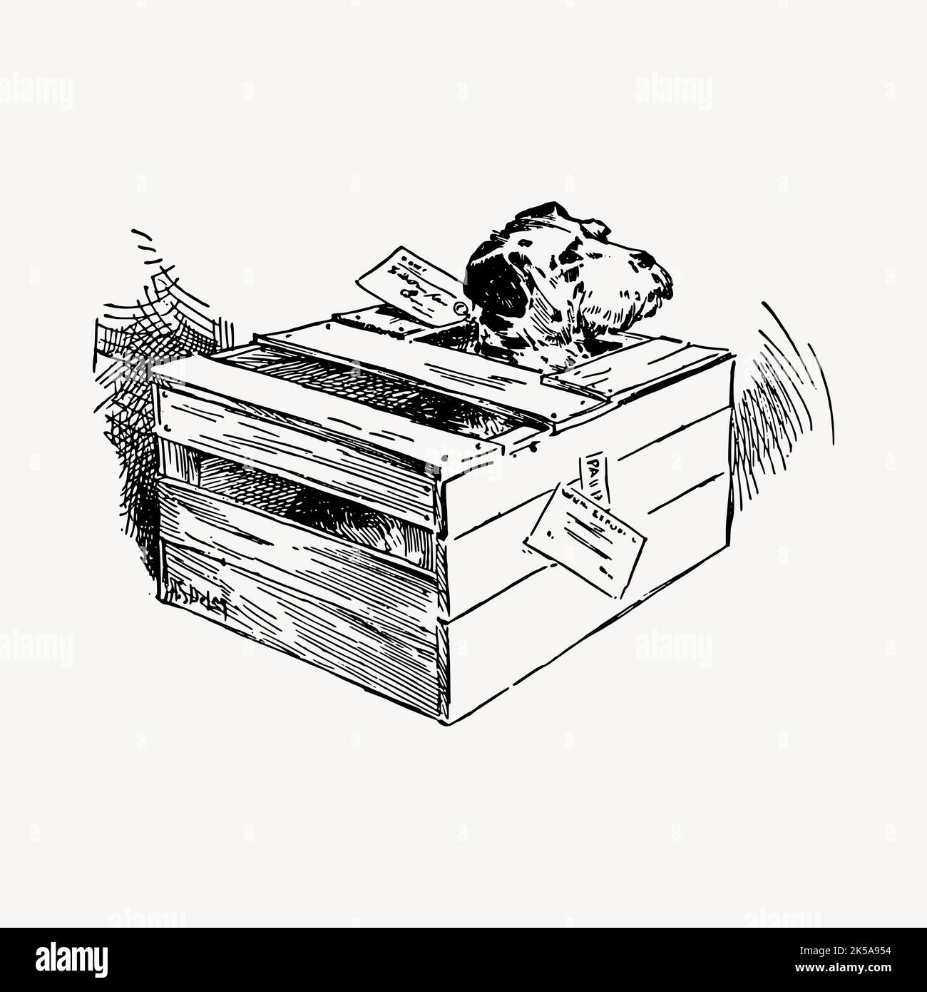 Dog in box clipart, vintage hand drawn vector Stock Vector Image & Art ...
