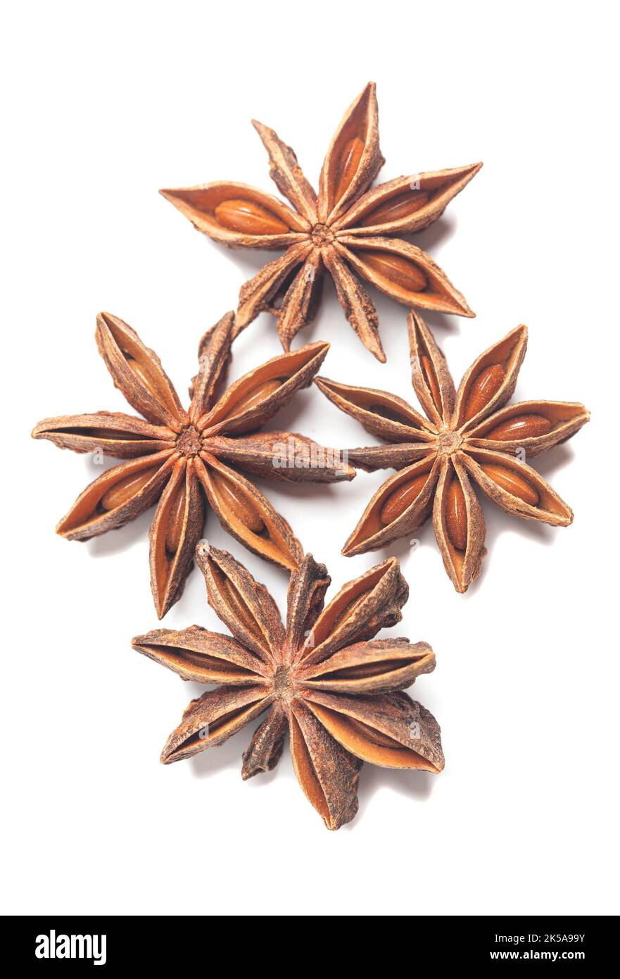 A group of star anises isolated on white background. Dried star anise ...