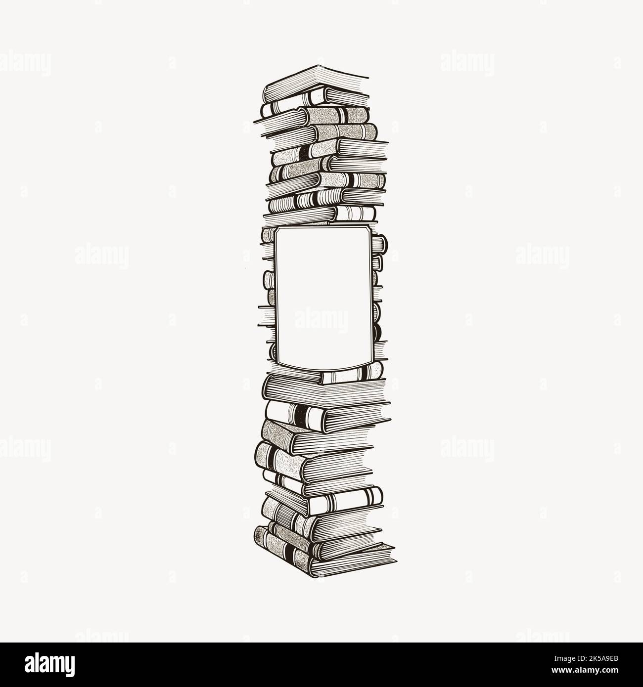 Book stack frame clipart, vintage hand drawn vector Stock Vector Image ...