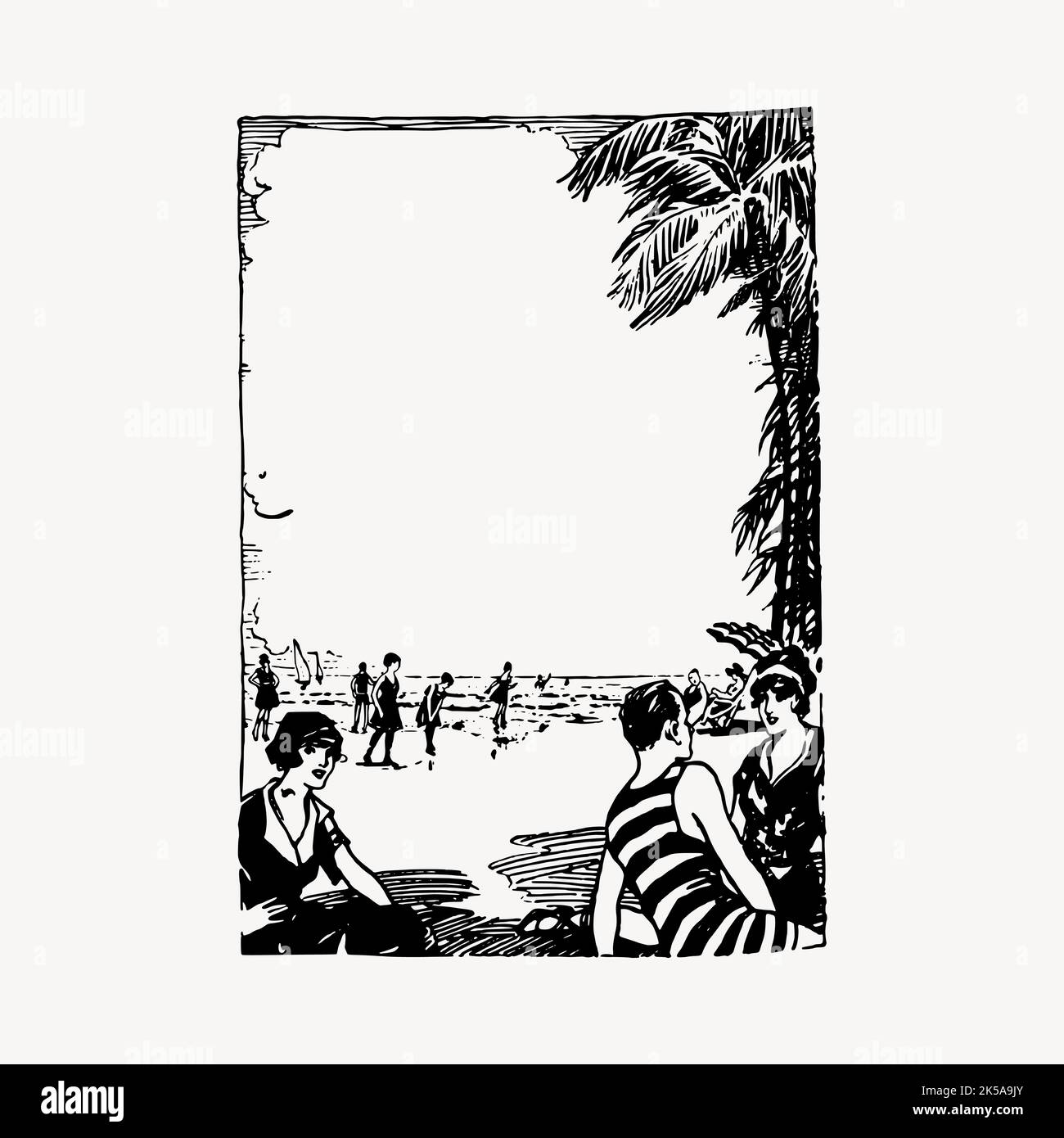 Retro beach frame clipart, vintage hand drawn vector Stock Vector Image ...