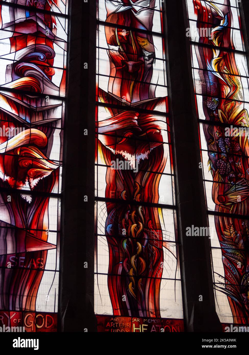 Modern 1991 Heaton stained glass window, an abstract design of the ...